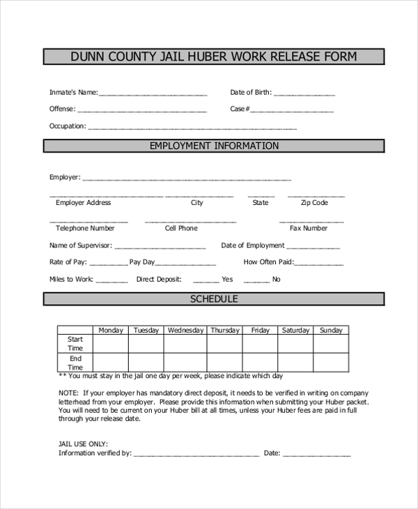FREE 13+ Work Release Form Samples, PDF, MS Word, Google Docs