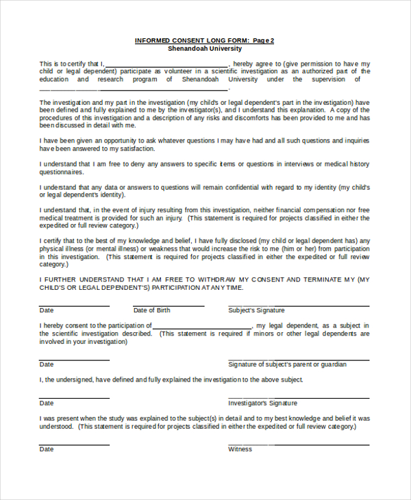 FREE 15+ Informed Consent Form Samples, PDF, MS Word, Google Docs, Excel