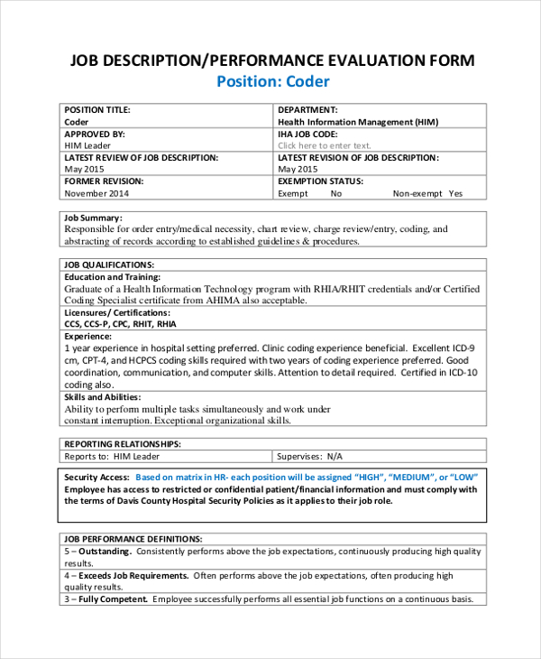 FREE 12+ Sample Job Performance Evaluation Forms in PDF | MS Word | Excel