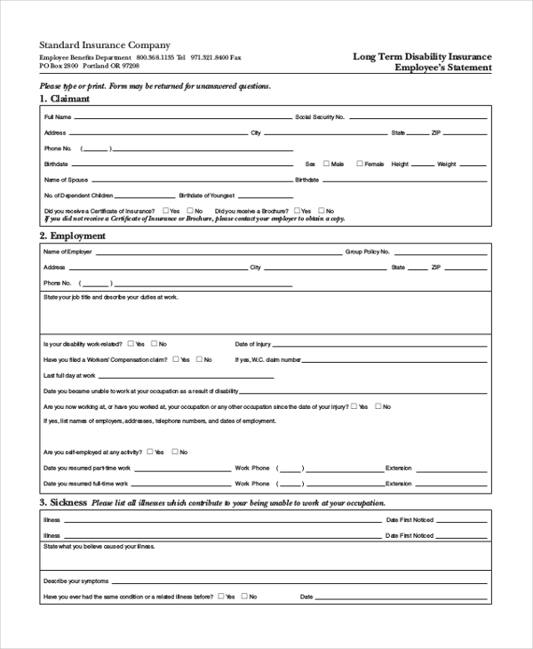 FREE 9+ Sample Disability Claim Forms in PDF | MS Word
