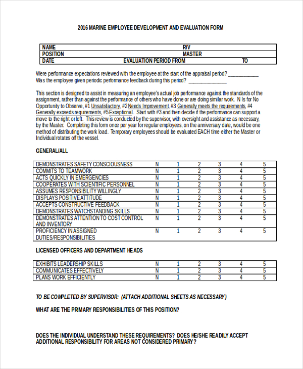 FREE 13+ Sample Employee Evaluation Forms in PDF | MS Word | Excel