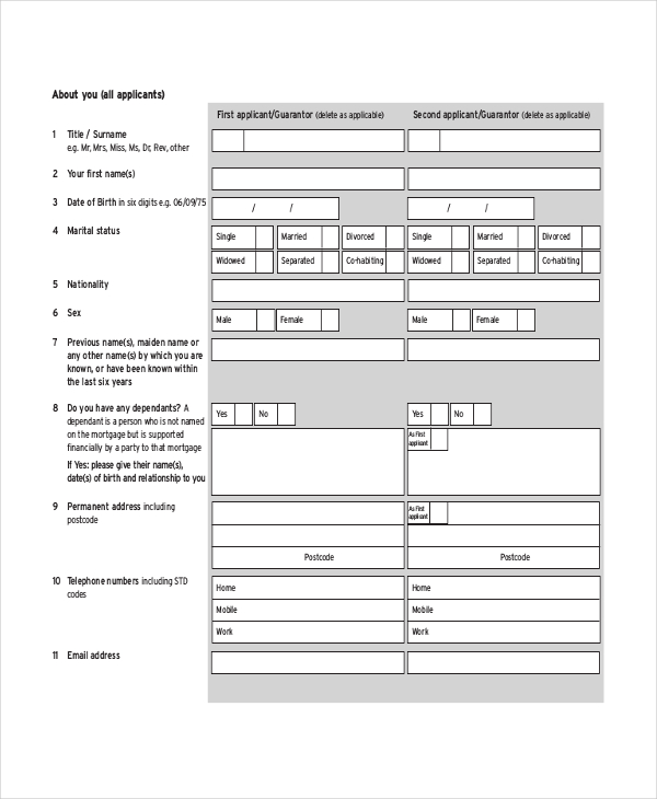 FREE 13+ Mortgage Application Form Samples, PDF, MS Word, Google Docs