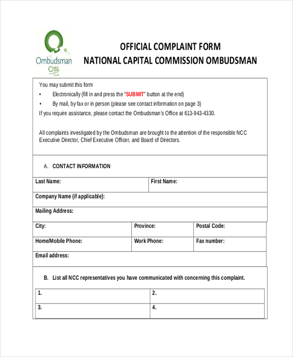 FREE 9+ Sample Official Complaint Forms in PDF | Word
