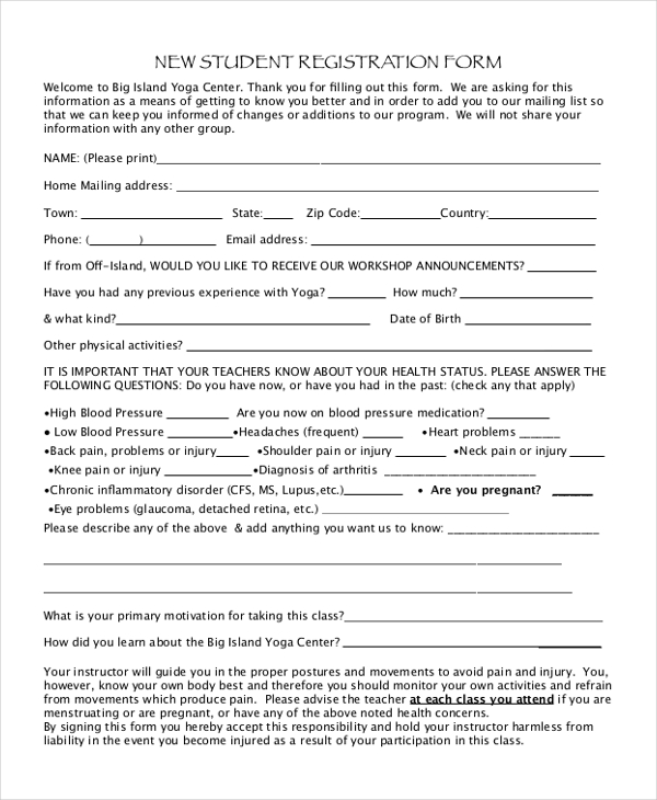 FREE 12+ Sample Student Registration Forms in PDF | Excel | Word