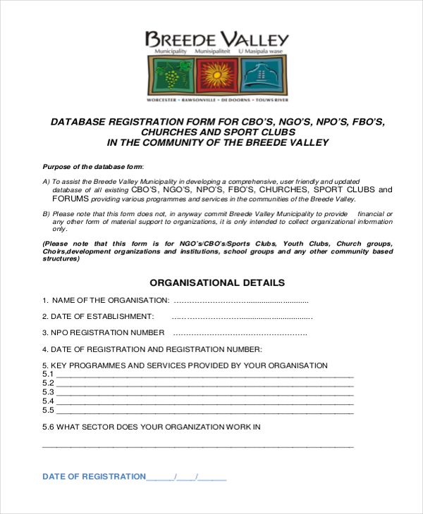 FREE 13+ NGO Registration Form Samples, PDF, MS Word, Google Docs, Excel