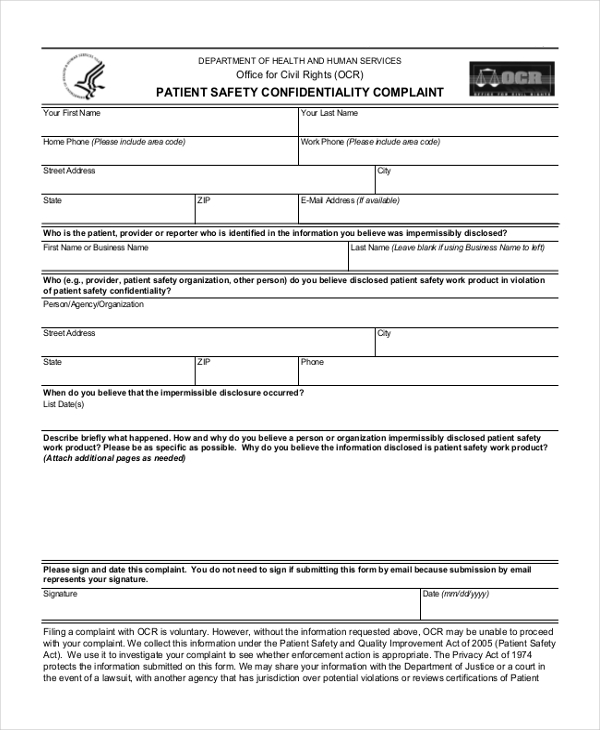 FREE 11+ Sample Patient Complaint Forms in PDF | Word