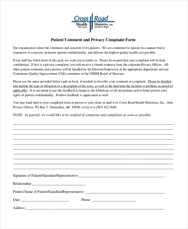 FREE 11+ Sample Patient Complaint Forms in PDF | Word