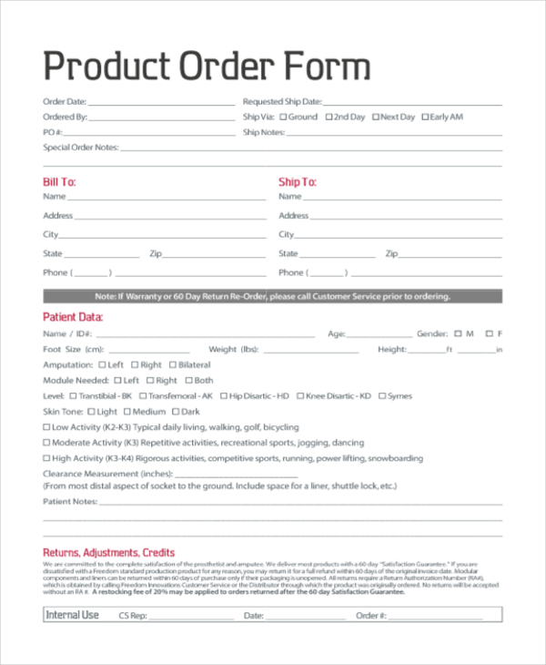 FREE 22+ Sample Order Forms in PDF | Excel | Word