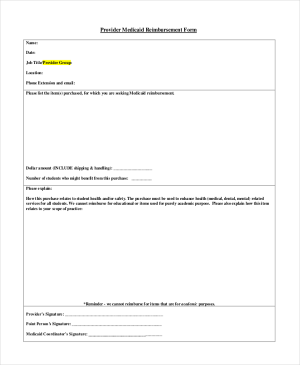 FREE 9+ Sample Medicaid Reimbursement Forms in MS Word | PDF