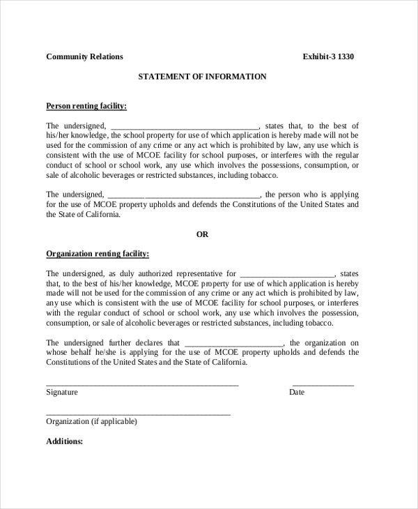 FREE 13+ Statement of Information Form Samples, PDF, MS Word, Google Docs