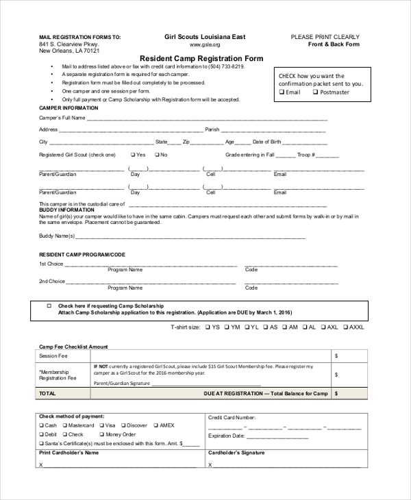 FREE 13+ Sample Camp Registration Forms in PDF | Excel | Word
