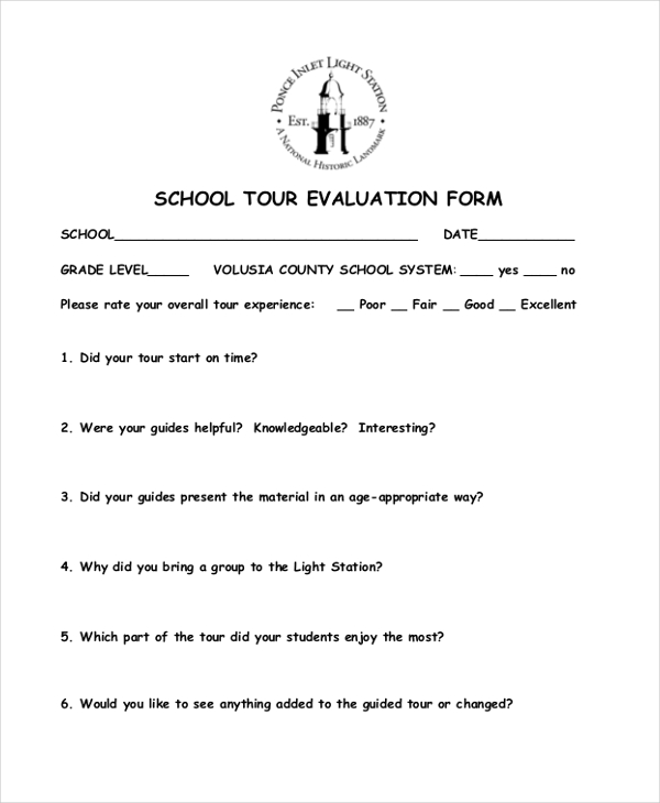 FREE 12+ Sample School Evaluation Forms in PDF | MS Word | Excel