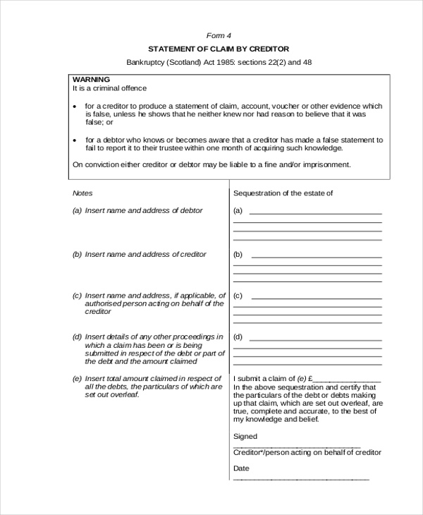 FREE 14+ Statement of Claim Form Samples, PDF, MS Word, Google Docs, Excel