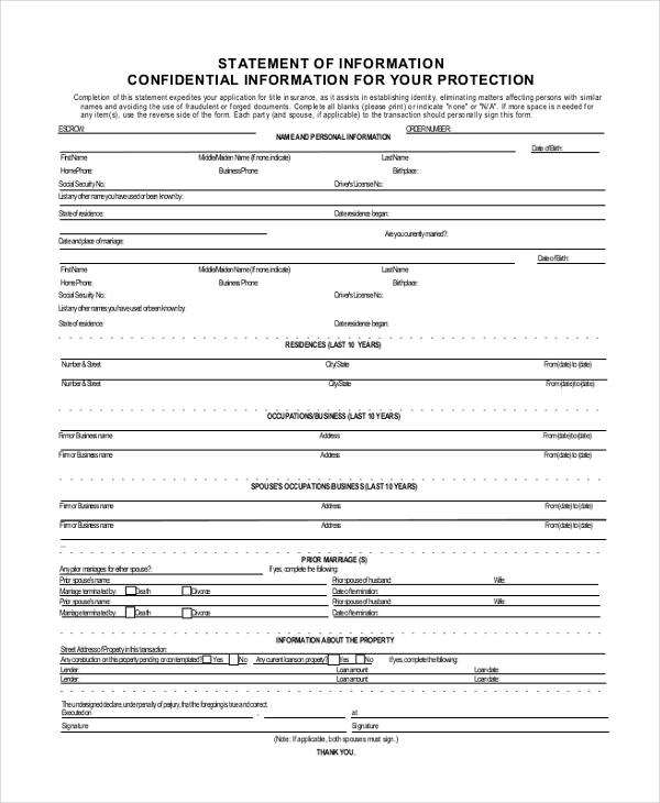 FREE 13+ Statement of Information Form Samples, PDF, MS Word, Google Docs
