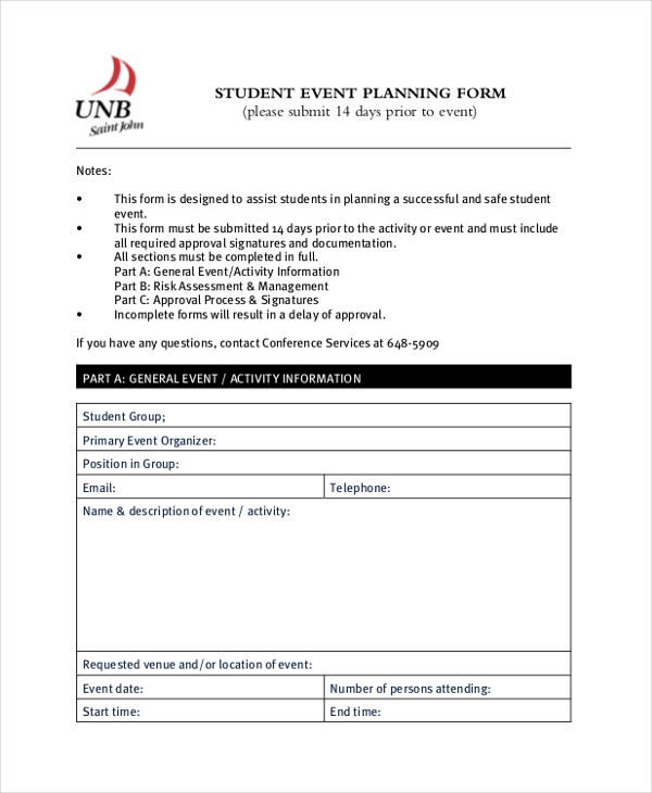 FREE 12+ Sample Event Planning Forms in PDF | Excel | Word