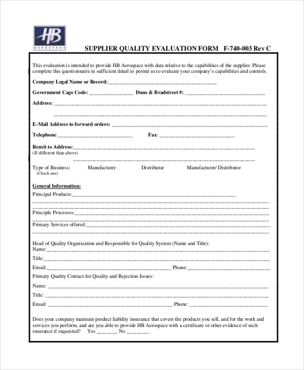 FREE 12+ Sample Supplier Evaluation Forms in PDF | MS Word | Excel