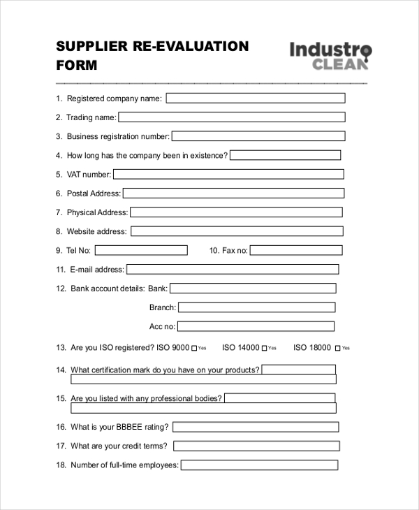 FREE 12+ Sample Supplier Evaluation Forms in PDF | MS Word | Excel