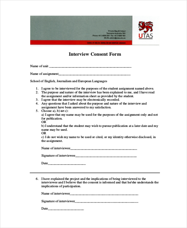 FREE 13+ Interview Consent Form Samples, PDF, MS Word, Google Docs