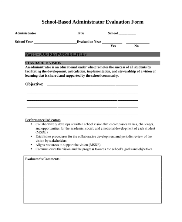 FREE 12+ Sample School Evaluation Forms in PDF | MS Word | Excel