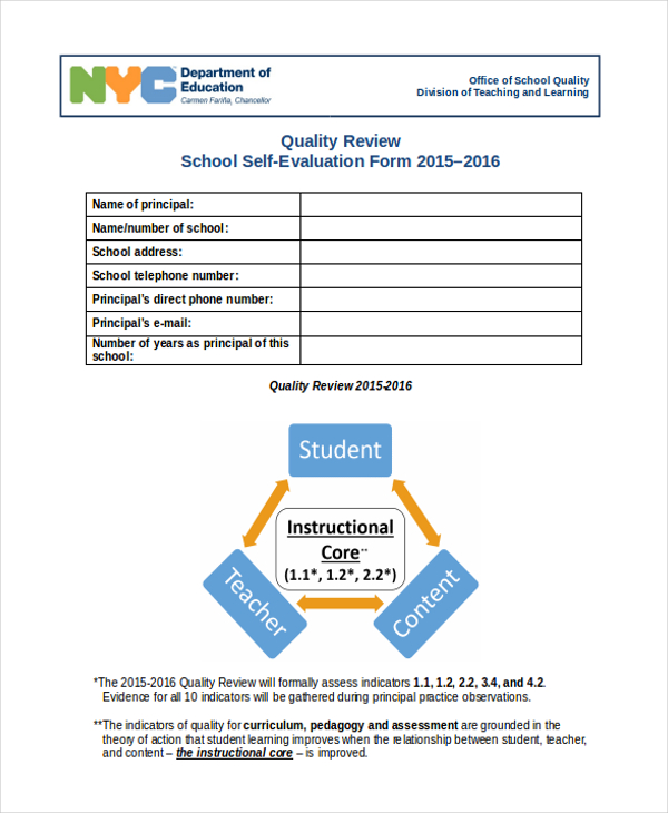 School Self Evaluation Sample Best Of Document Template