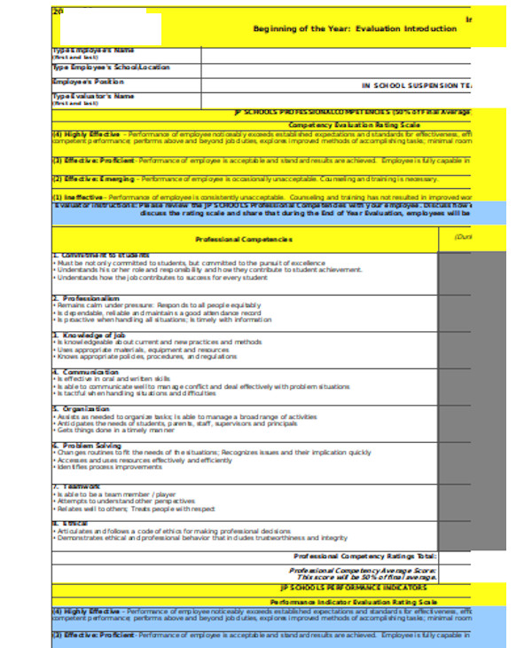 FREE 12+ Sample School Evaluation Forms in PDF | MS Word | Excel