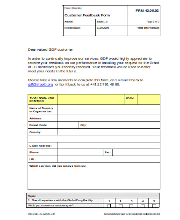 FREE 30+ Feedback Forms in PDF | MS Word | Excel