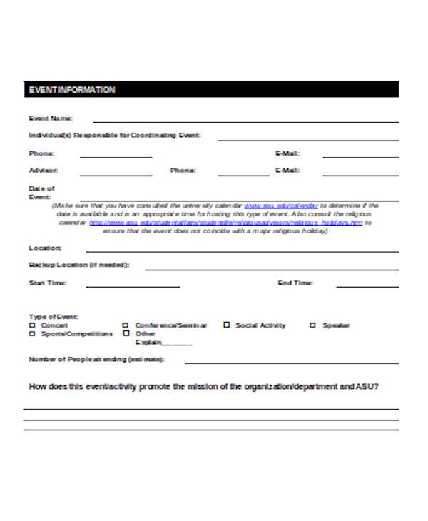 FREE 12+ Sample Event Planning Forms in PDF | Excel | Word