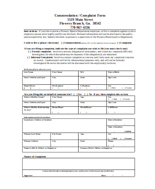 FREE 9+ Sample Official Complaint Forms in PDF | Word