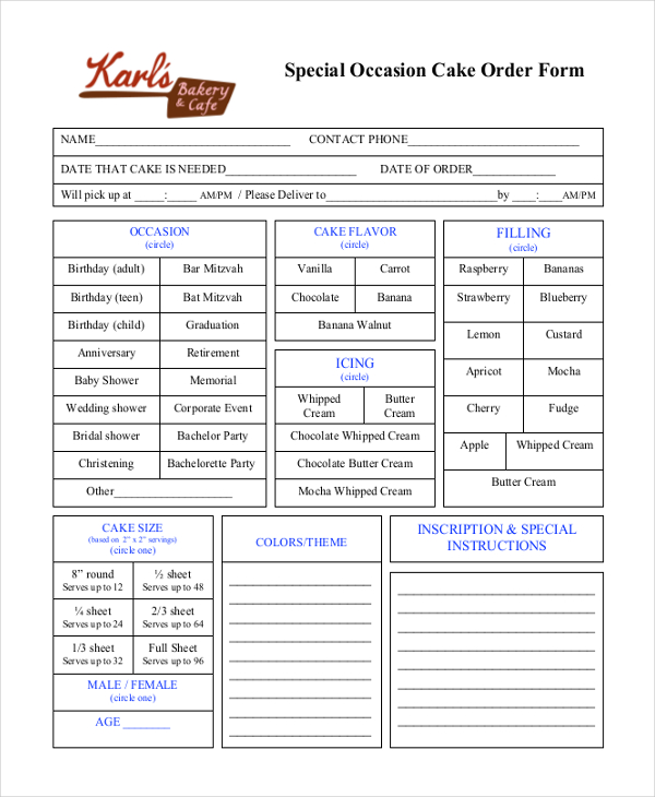FREE 11+ Sample Cupcake Order Forms in PDF | MS Word