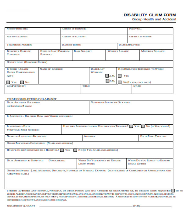 FREE 9+ Sample Disability Claim Forms in PDF | MS Word
