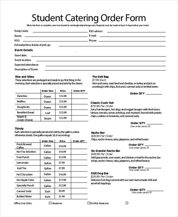 FREE 15+ Catering Order Form Samples, PDF, MS Word, Google Docs, Excel
