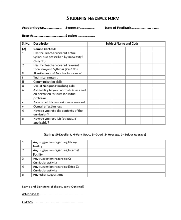 FREE 28+ Sample Feedback Forms in MS Word | PDF | Excel