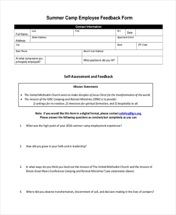 FREE 12+ Employee Feedback Form Samples, PDF, MS Word, Google Docs, Excel