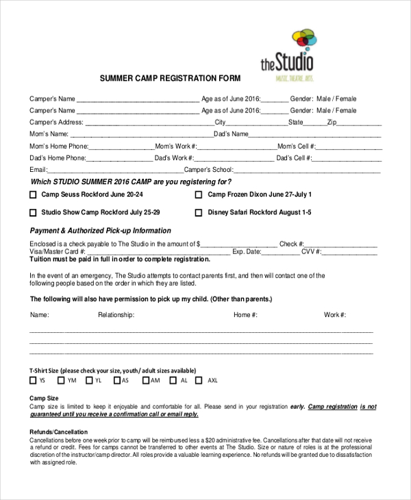 FREE 13+ Sample Camp Registration Forms in PDF | Excel | Word
