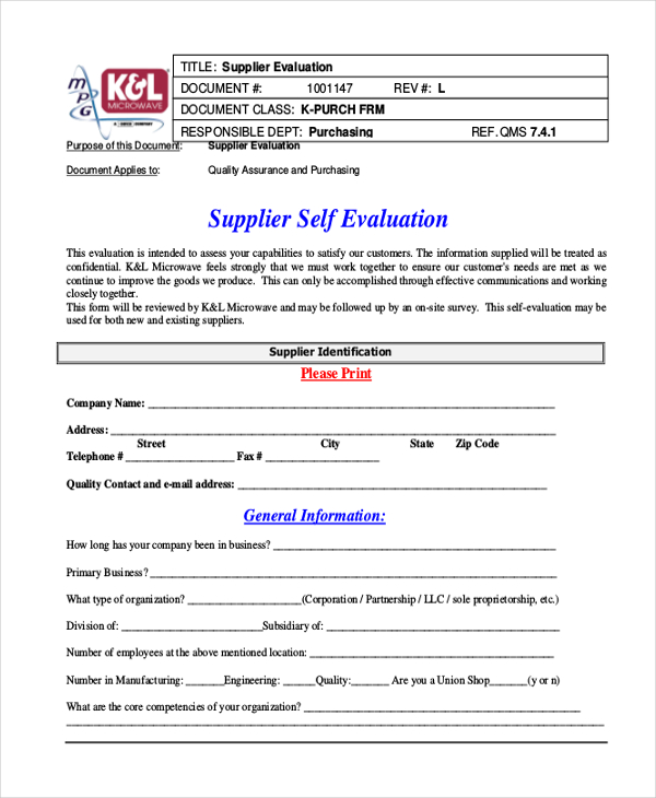 FREE 12+ Sample Supplier Evaluation Forms in PDF | MS Word | Excel