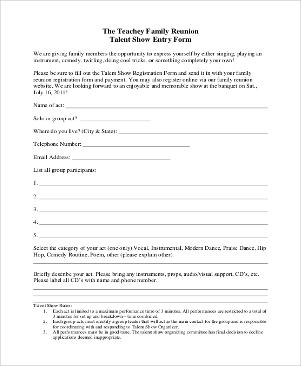 FREE 13+ Family Reunion Registration Form Samples, PDF, MS Word, Google ...
