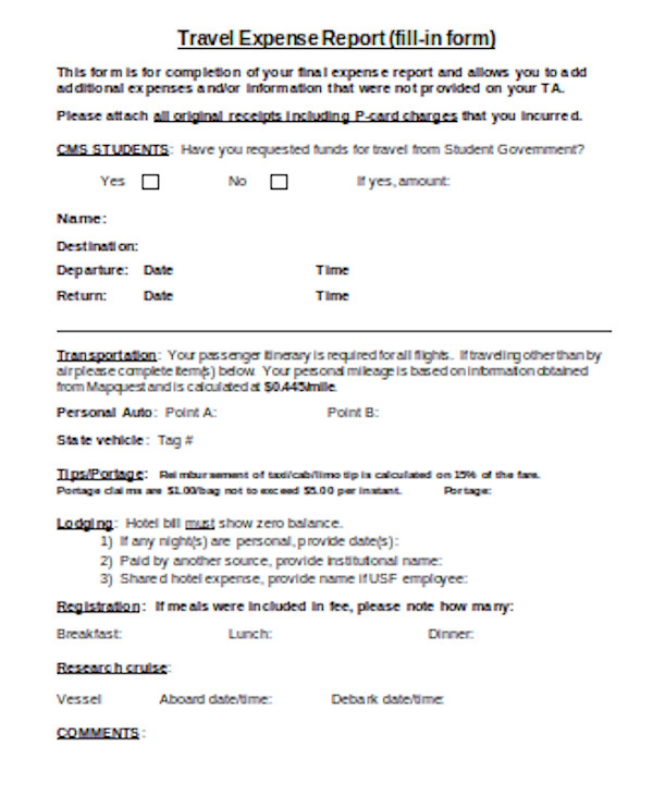 FREE 13+ Travel Expense Form Samples, PDF, MS Word, Google Docs, Excel