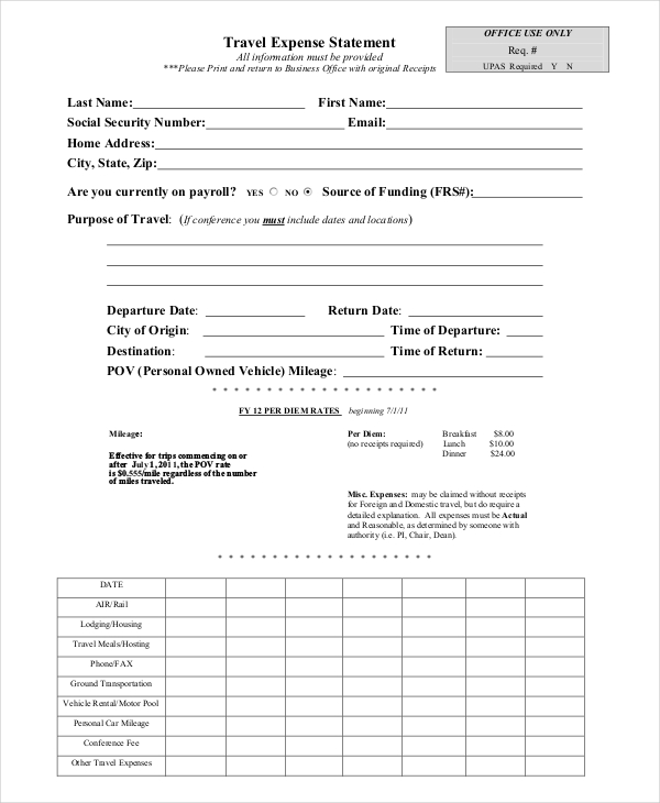 FREE 13+ Travel Expense Form Samples, PDF, MS Word, Google Docs, Excel
