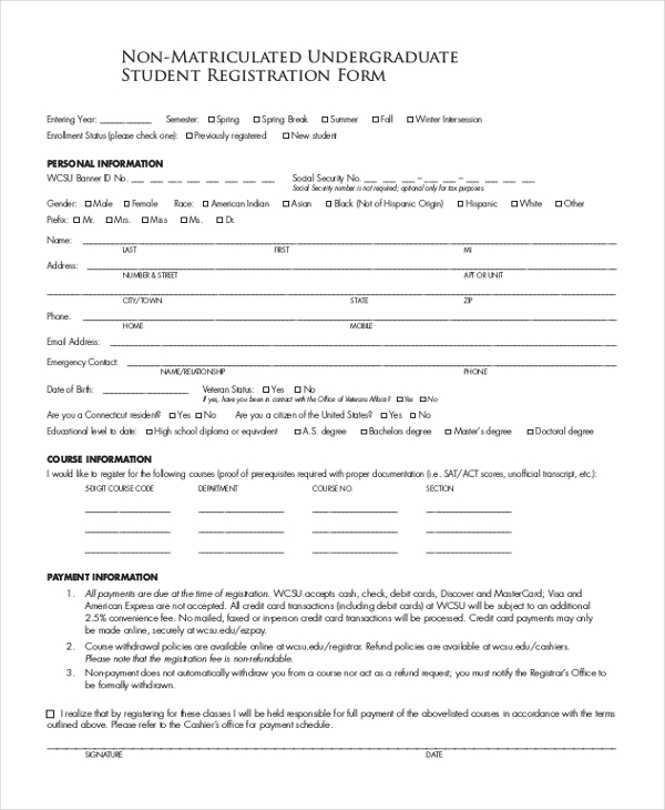 FREE 12+ Sample Student Registration Forms in PDF | Excel | Word