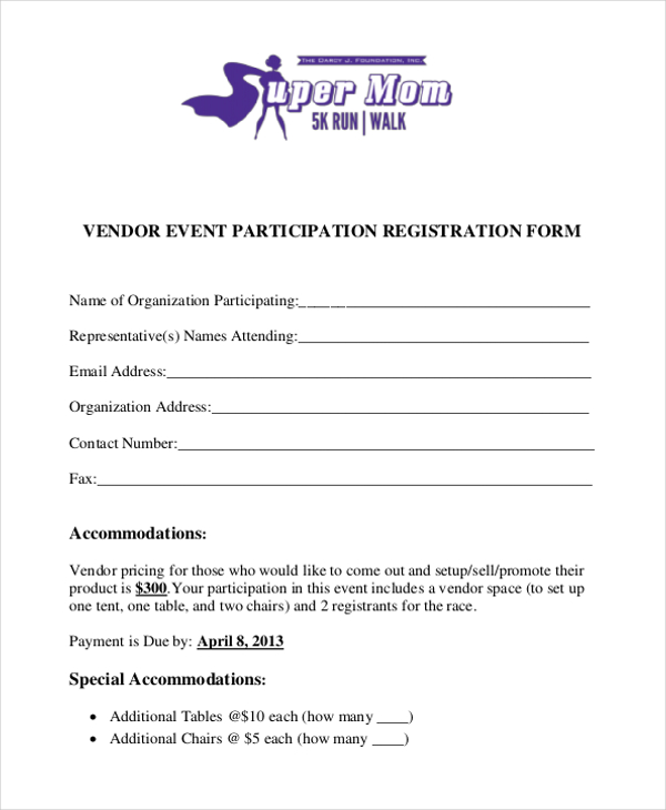 FREE 10+ Sample Vendor Event Forms in PDF | MS Word