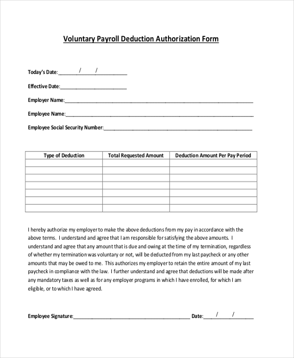 Free 14 Sample Payrolle Deduction Forms In Pdf Excel Word