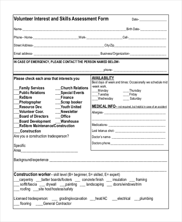 FREE 11+ Sample Skills Assessment Forms in PDF | MS Word | Excel