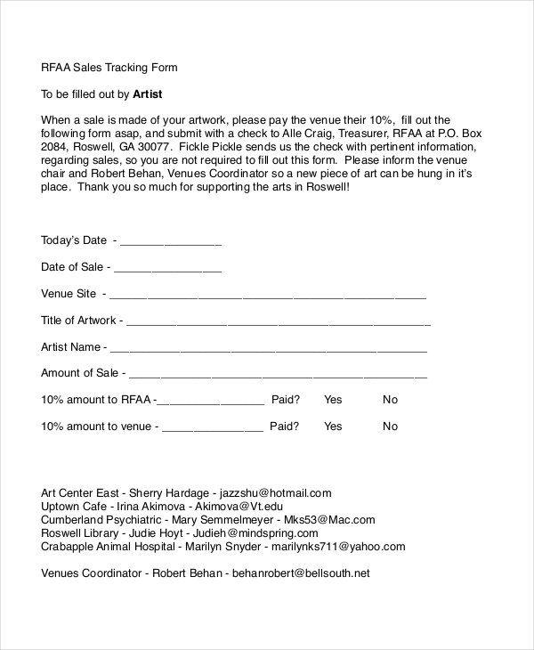 FREE 13+ Sales Tracking Form Samples, PDF, MS Word, Google Docs, Excel