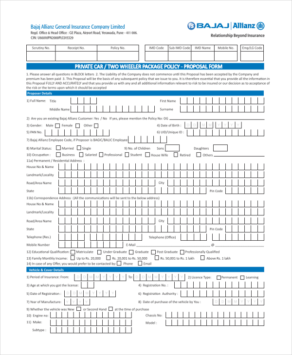 FREE 13+ LIC Proposal Form Samples, PDF, MS Word, Google Docs