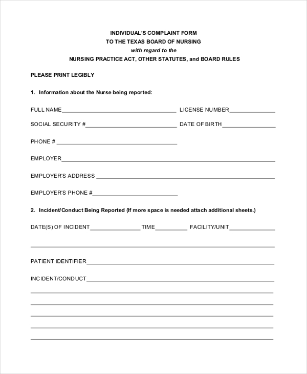 FREE 11+ Sample Patient Complaint Forms in PDF | Word