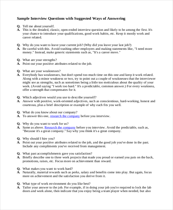 FREE 12+ Interview Questionnaire Form Samples, PDF, MS Word, Google ...