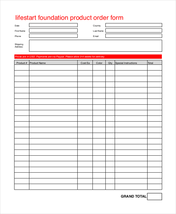 FREE 13+ Sample Product Order Forms in PDF | Excel | Word