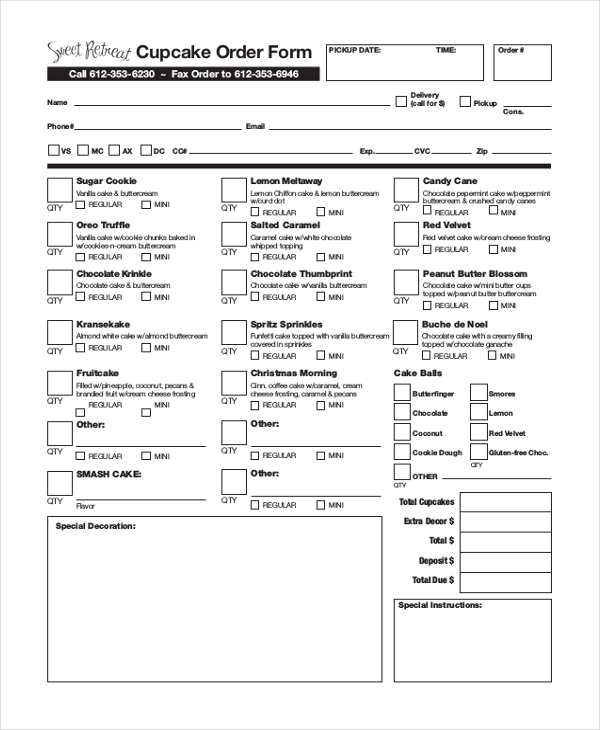 FREE 11+ Sample Cupcake Order Forms in PDF | MS Word