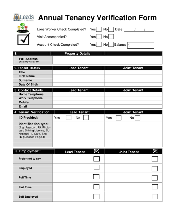 FREE 9+ Sample Tenant Verification Forms in PDF | Word