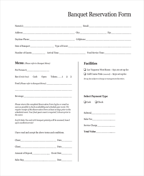 FREE 25+ Reservation Form PDF, MS Word, Google Docs, Excel